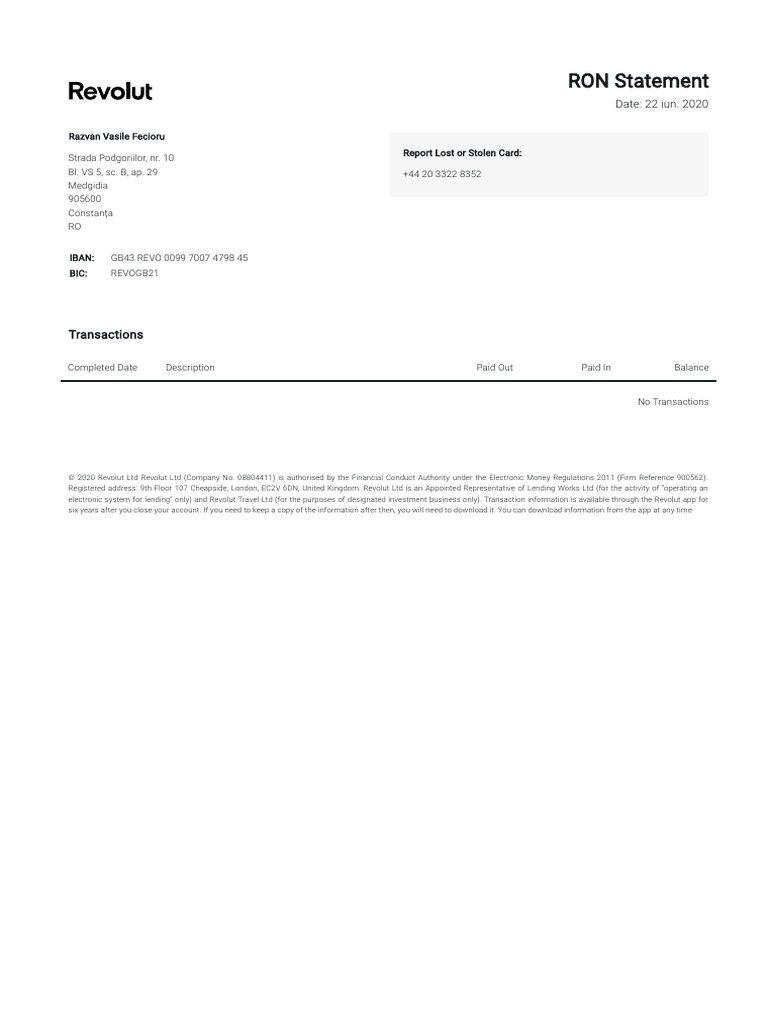 RON Statement: Transactions | PDF