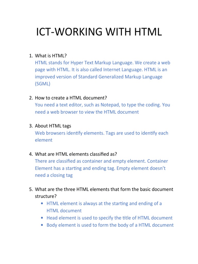 Ict-Working With HTML | PDF
