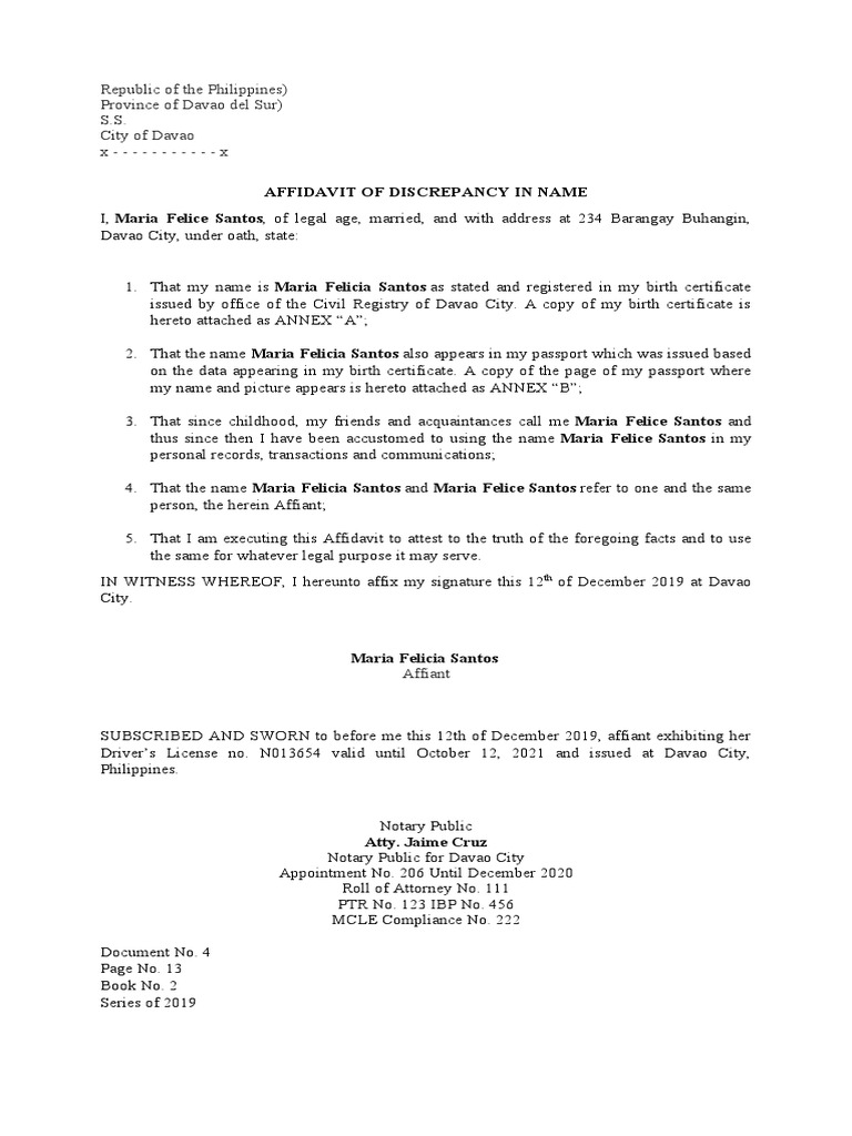 Affidavit of Change of Name | PDF