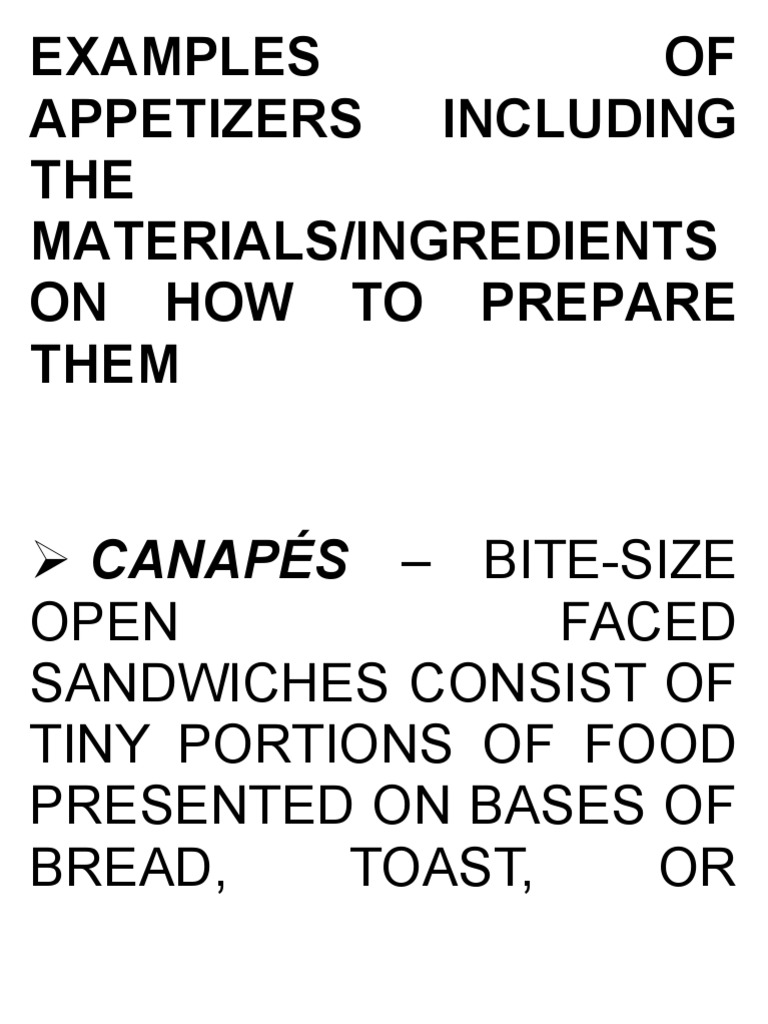 Examples of Appetizers Including The Materials | PDF