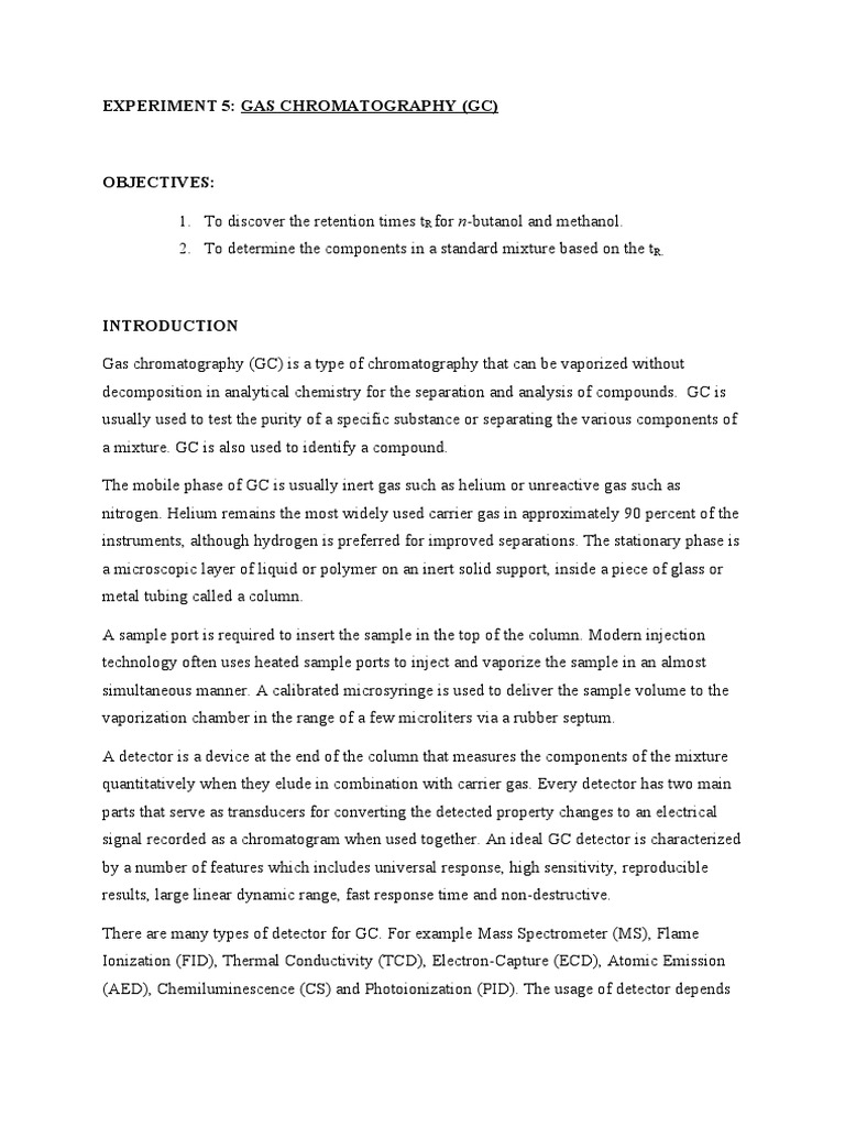 Experiment 5 Gas Chromatography GC Instru | PDF | Gas Chromatography ...