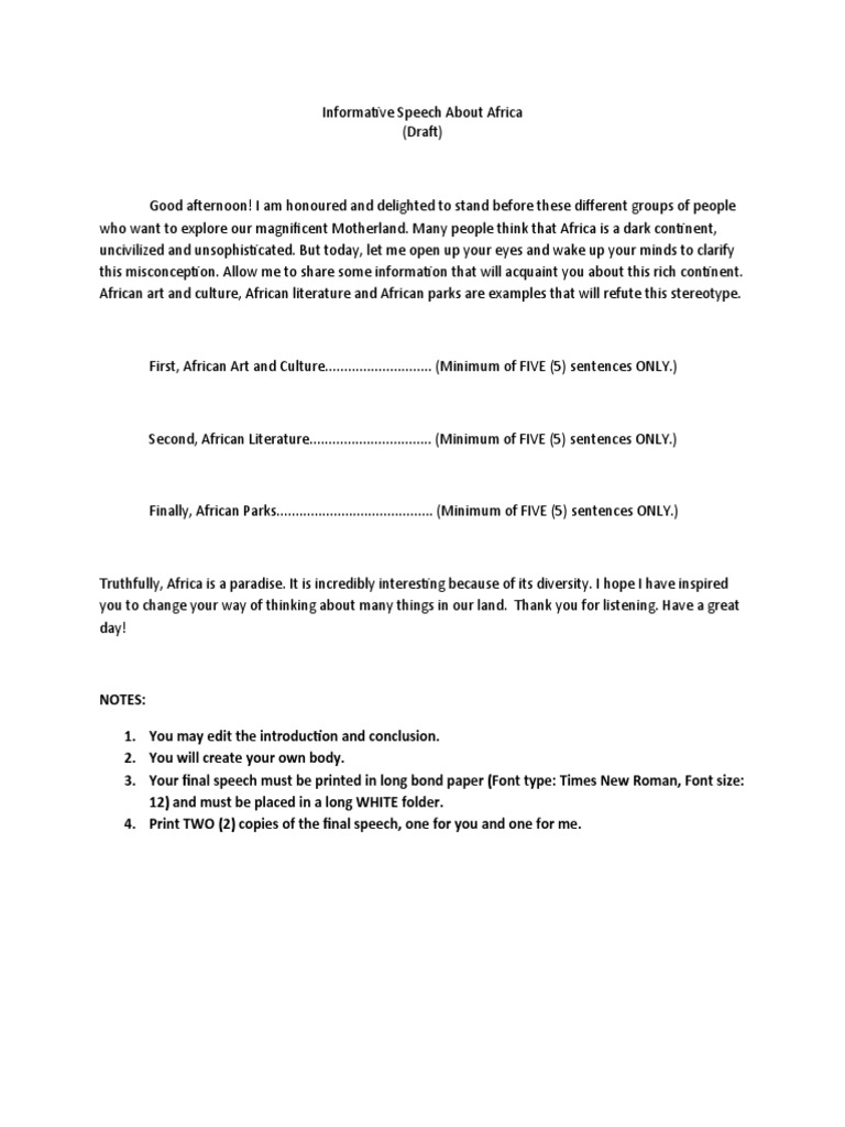 Informative Speech on African Culture | PDF | Foreign Language Studies