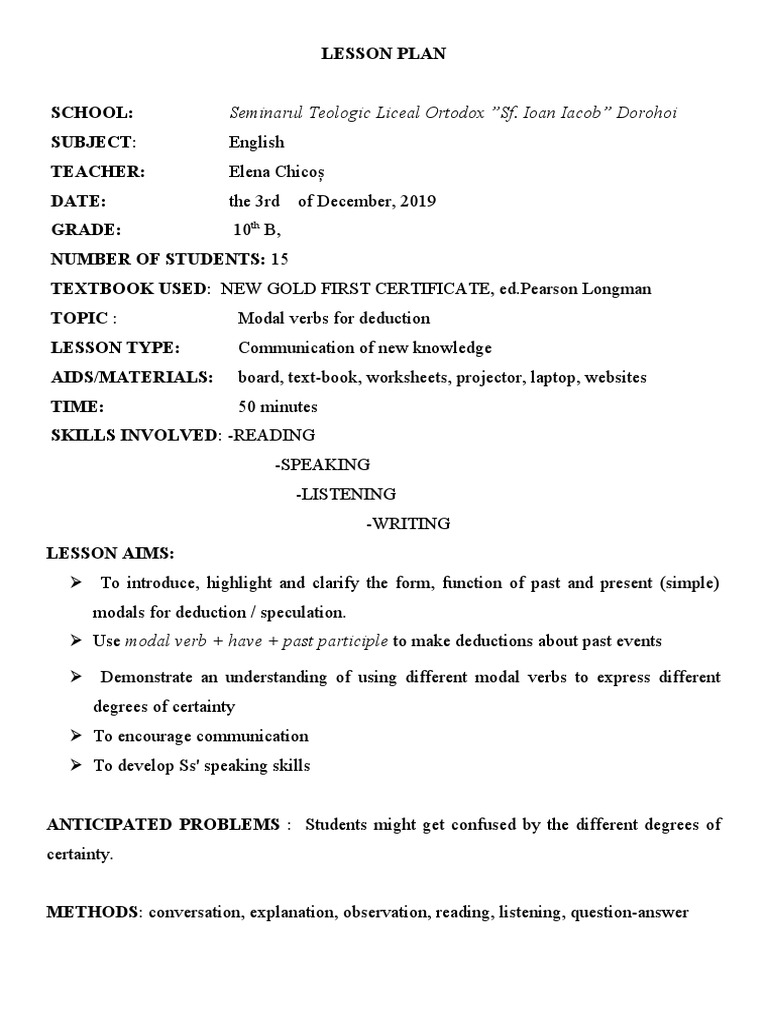 LESSON PLAN Modal Verbs | PDF | Verb | Lesson Plan