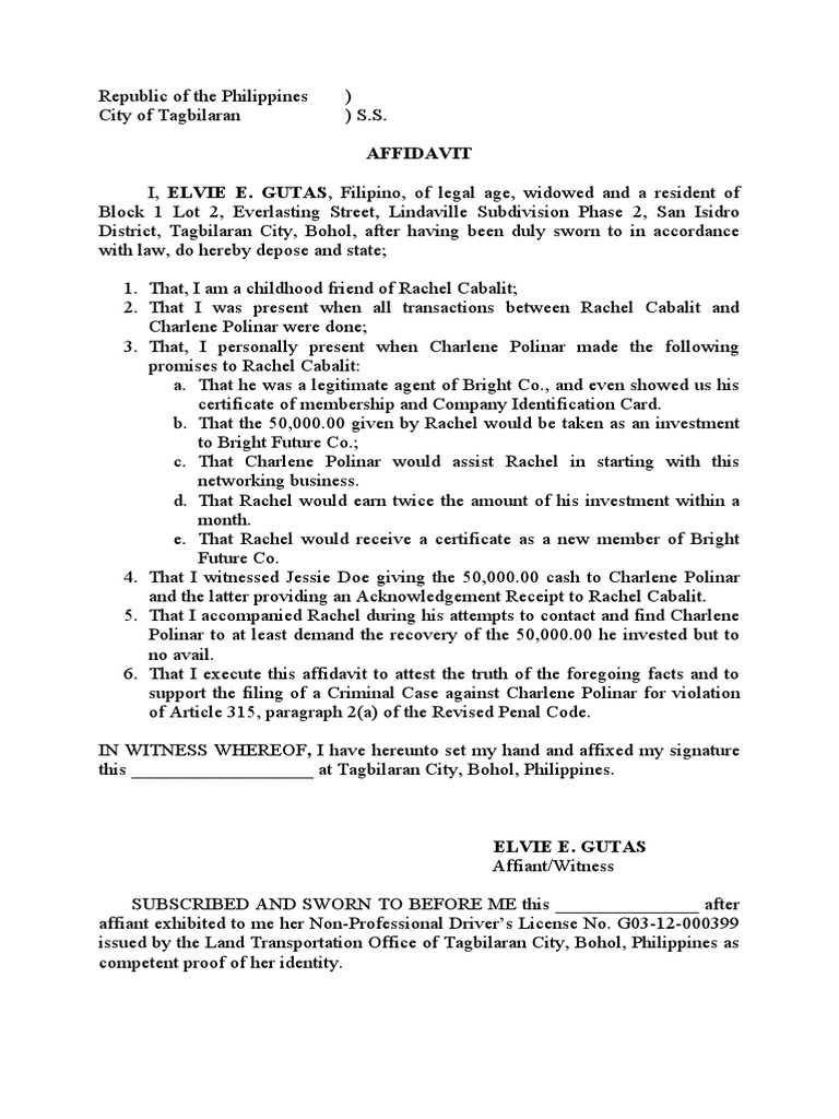 Affidavit of Witness | PDF