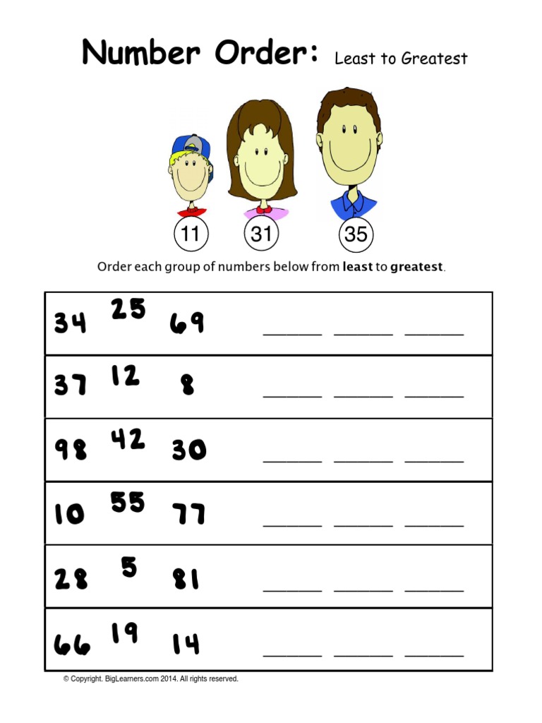 Number Order Least To Greatest PDF | PDF