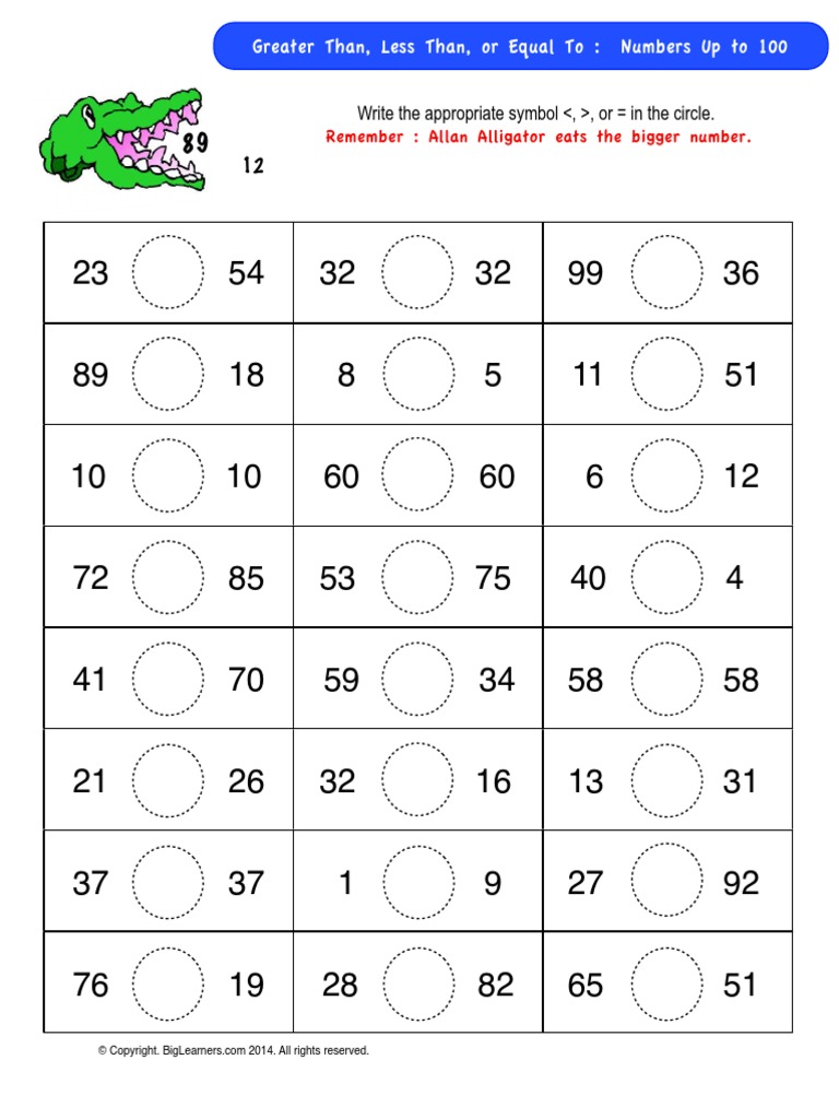 Write The Appropriate Symbol, or in The Circle.: Greater Than, Less ...