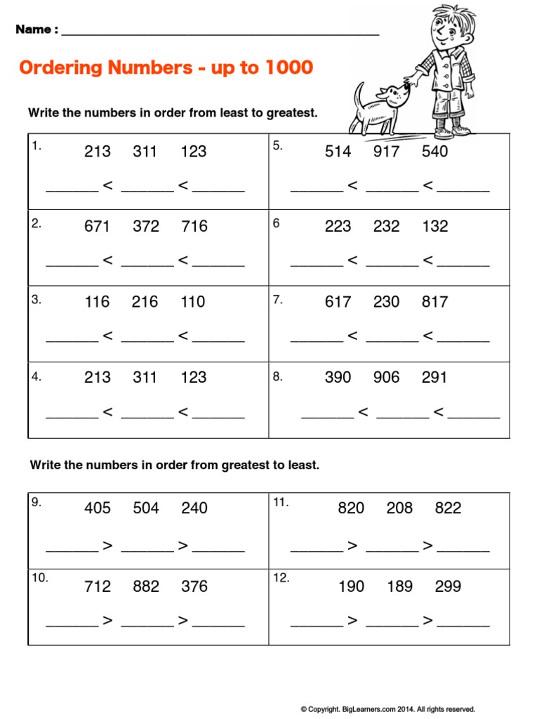Ordering Numbers - Up To 1000 | PDF | Computers