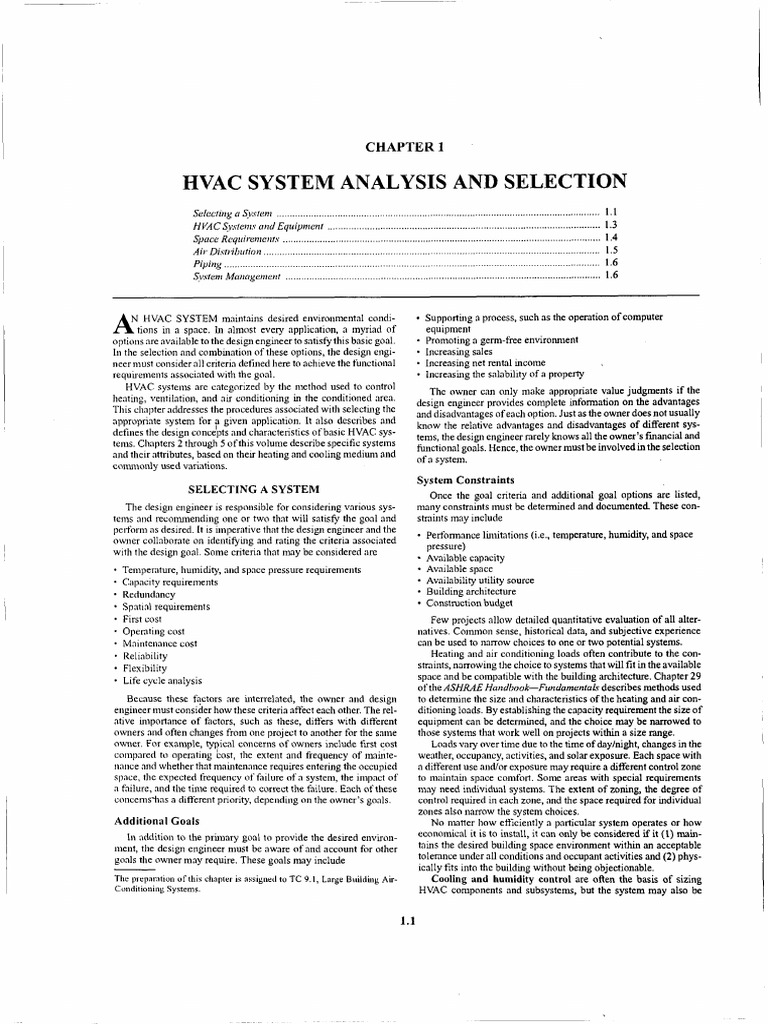 HVAC System Analysis & Selection (ch1) | PDF | Duct (Flow) | Boiler