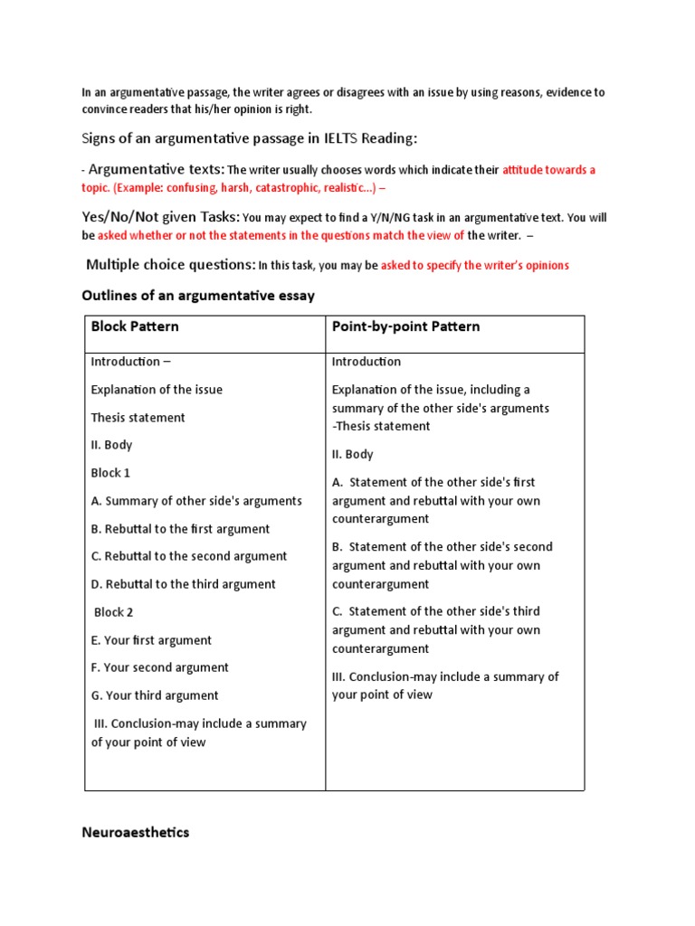 Signs of An Argumentative Passage in IELTS Reading: Argumentative Texts: Yes/No/Not Given Tasks ...