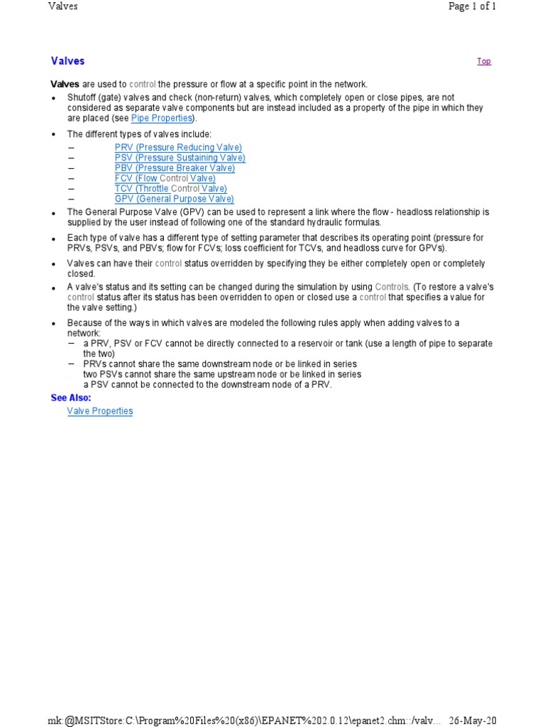 Epanet Valves Control | PDF
