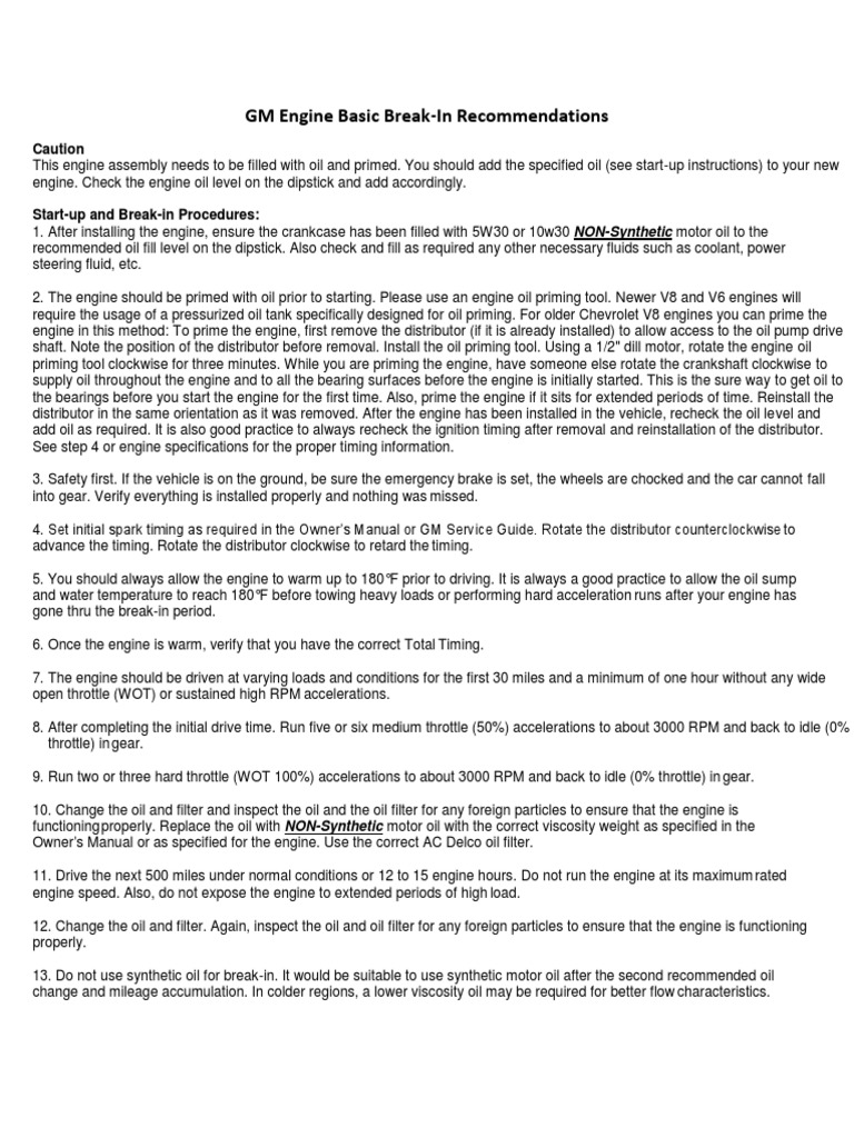 GM Engine Basic Break-In Recommendations: Caution | PDF | Throttle ...