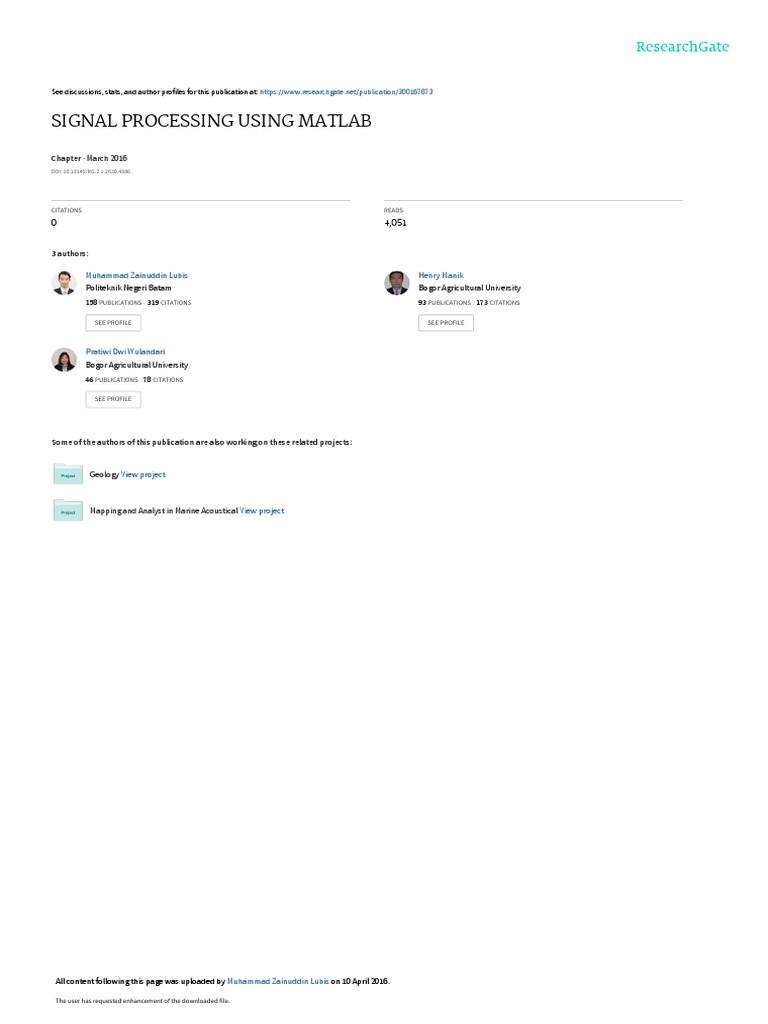 Signal Processing Using Matlab: March 2016 | PDF | Wavelet | Sampling ...