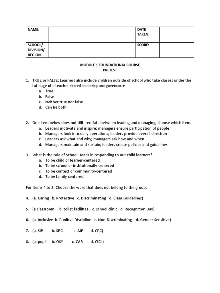Module 1 Pre Post Test - All Sessions | PDF | Constructivism ...