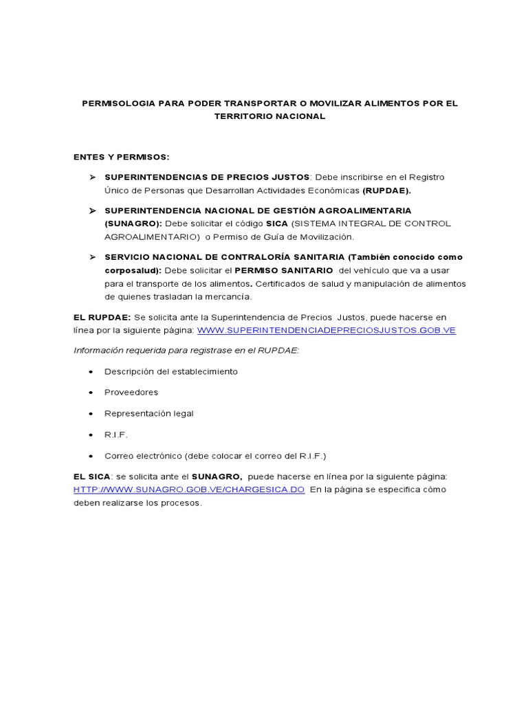 Permisologia para Poder Transportar o Movilizar Alimentos Por El ...