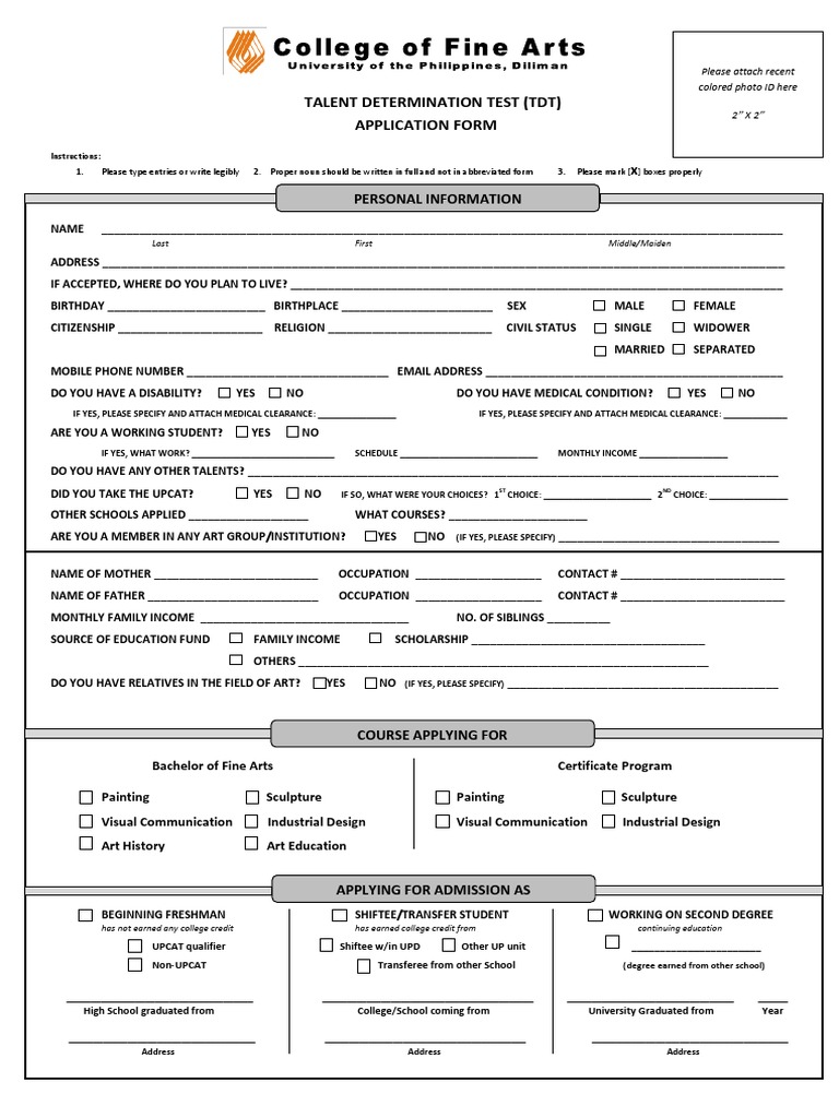 Talent Determination Test Application Form | PDF | Academic Degree ...