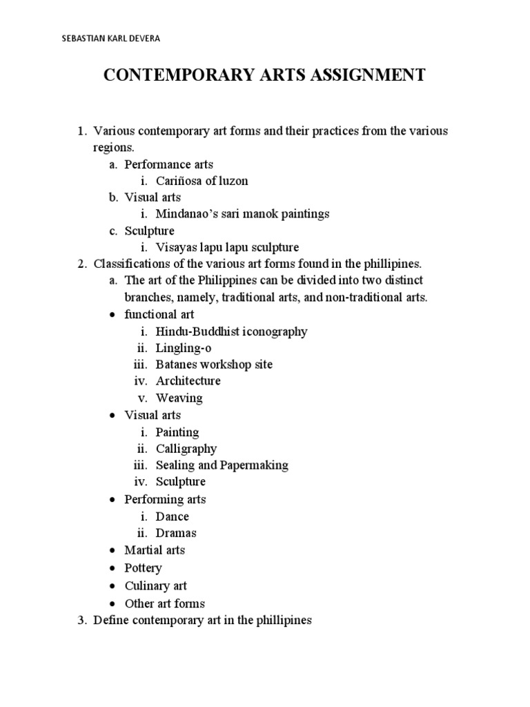 Contemporary Arts Assignment | PDF | Aesthetics
