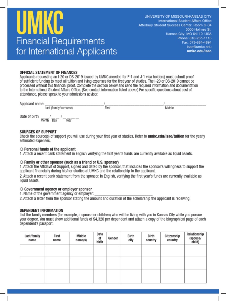 Financial Requirements for International Students at UMKC | PDF | Business