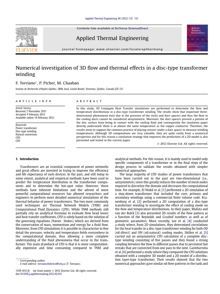 Numerical Investigation of 3D Flow and Thermal Effects in A Disc-Type Transformer | PDF ...