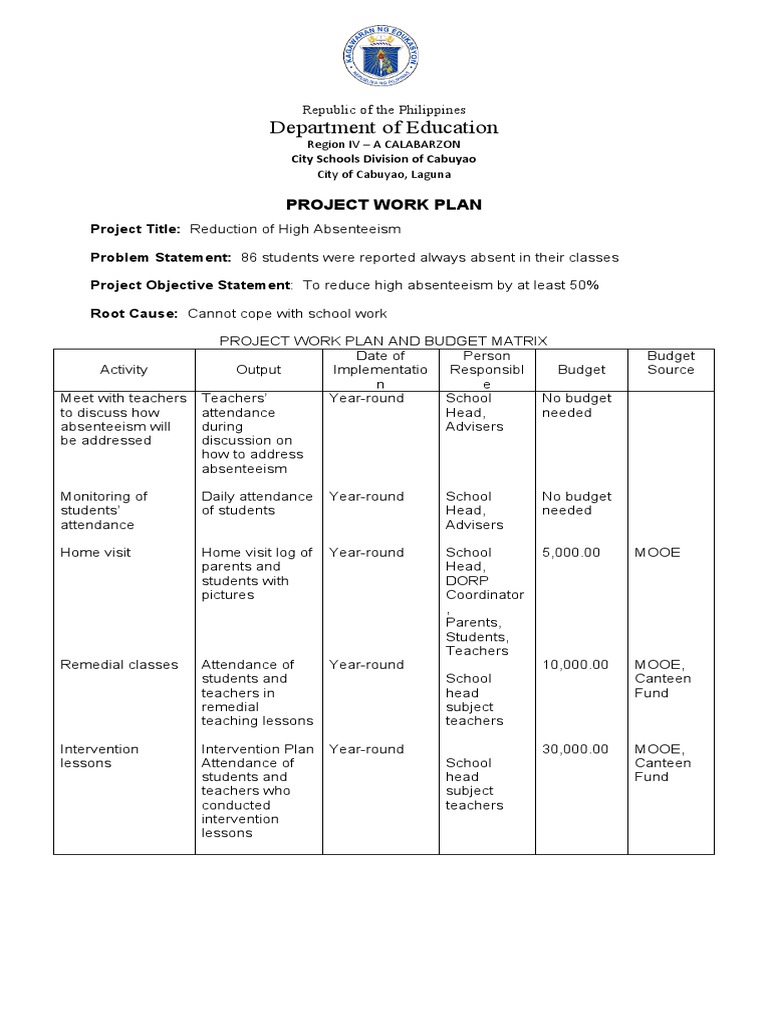 Department of Education: Project Work Plan | Download Free PDF ...