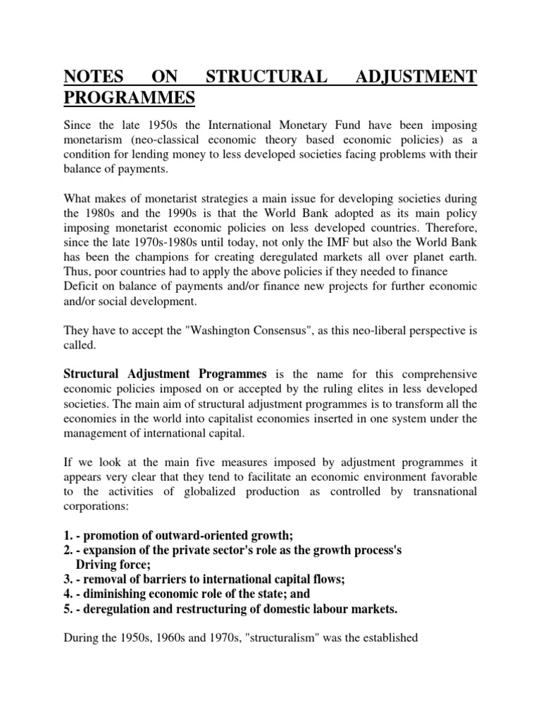 Notes On Structural Adjustment Programmes | PDF | Structural Adjustment ...