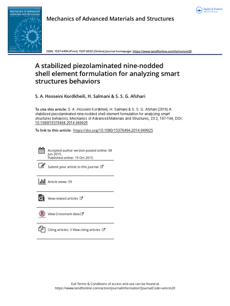 A Stabilized Piezolaminated Nine Nodded Shell Element Formulation For ...