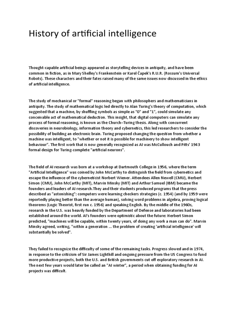 History of Artificial Intelligence | PDF | Artificial Intelligence ...