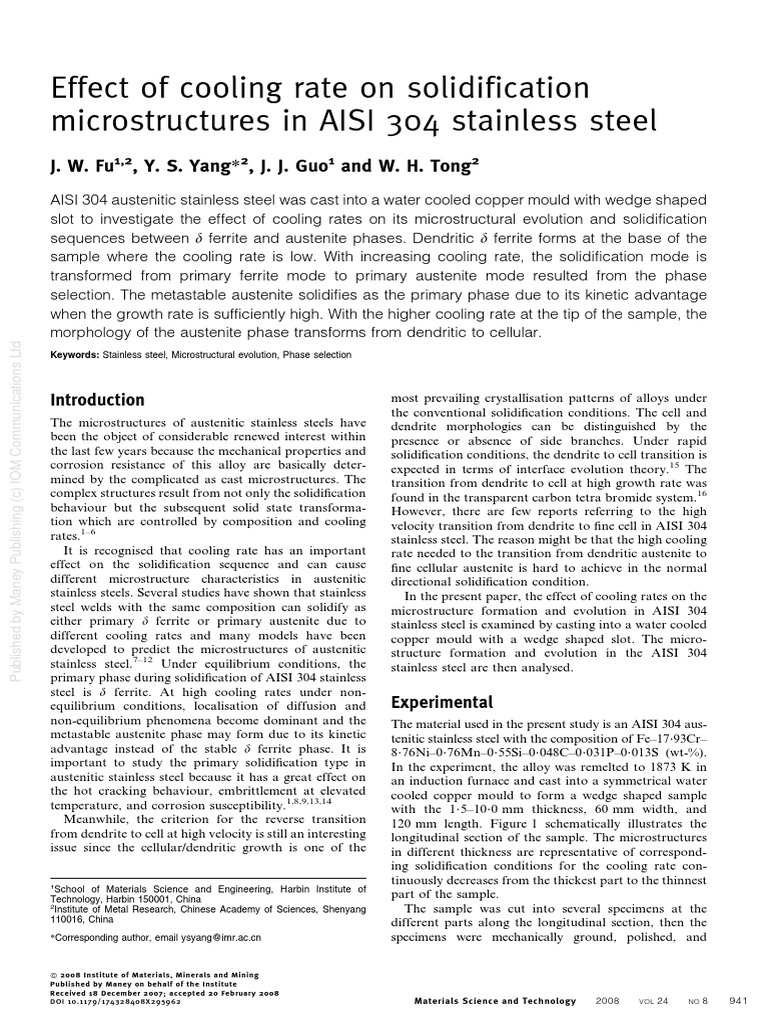 Effect of Cooling Rate On Solidification Microstructures in AISI 304 ...