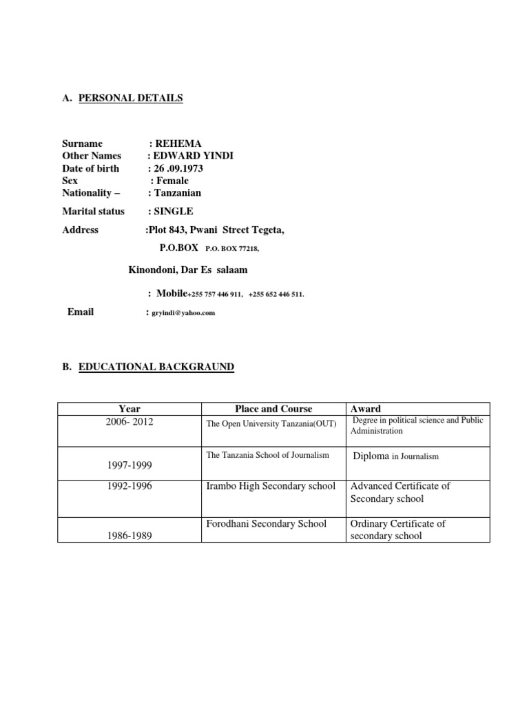 Document CurriculumVitae Rehema | PDF | Tanzania | News