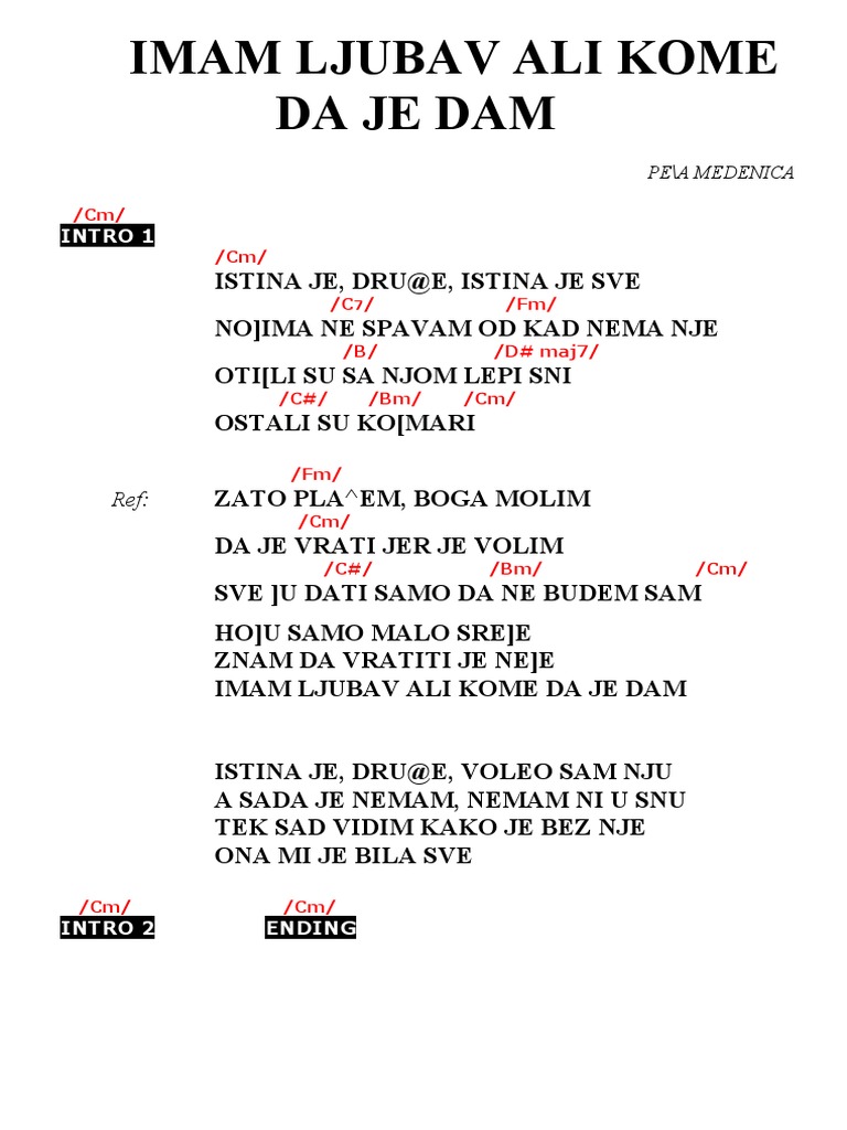 IMAM LJUBAV ALI KOME DA JE DAM (1) - Pedja Medenica | PDF