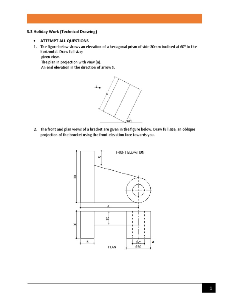 S.3 Holiday Work (Technical Drawing) Attempt All Questions | PDF ...