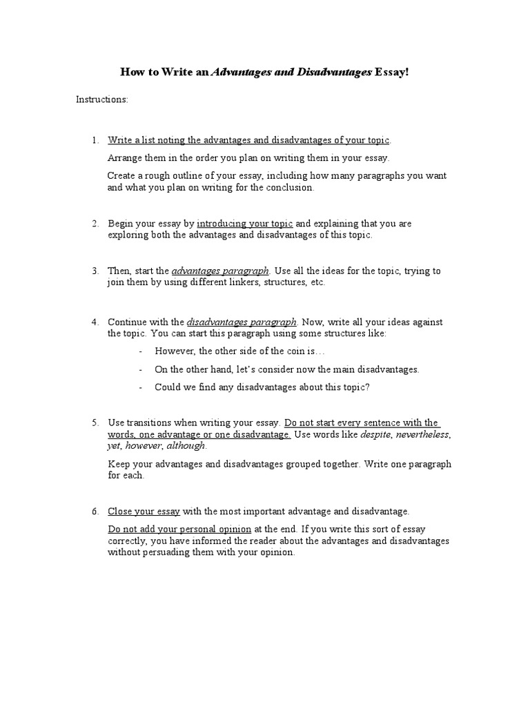 How To Write An Advantages and Disadvantages Essay | PDF