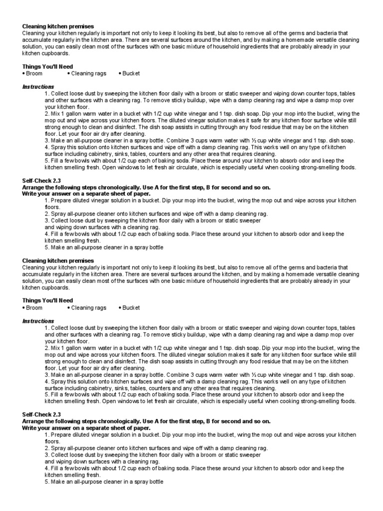 Cleaning Kitchen Premises | PDF | Housekeeping | Kitchen