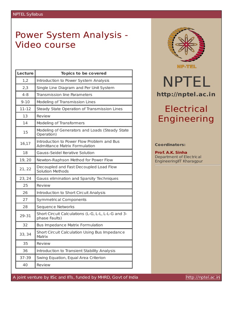 Nptel: Power System Analysis - Video Course | PDF