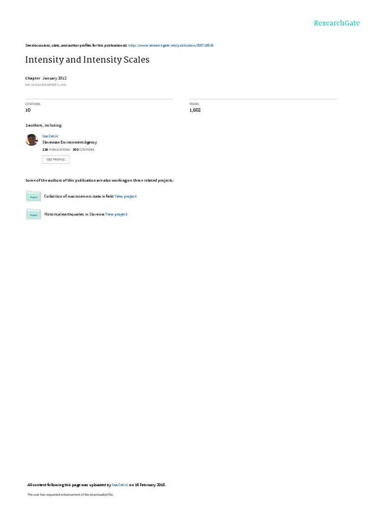 Intensity and Intensity Scales: January 2012 | PDF | Seismology ...