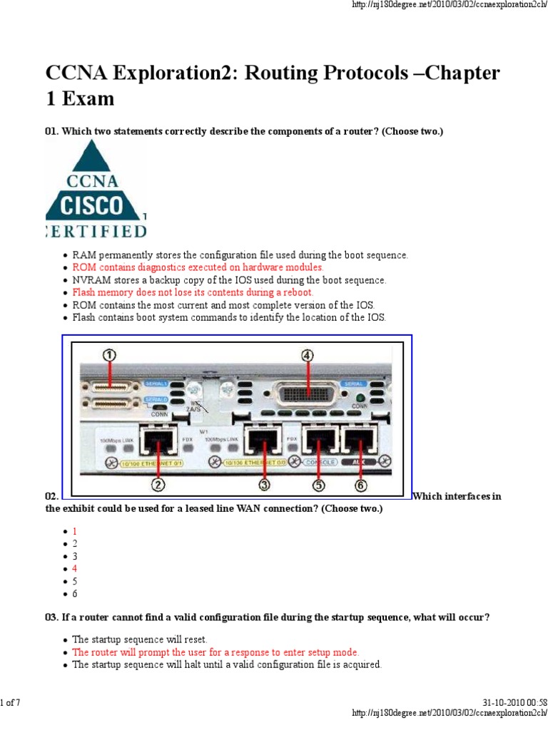 Ccna Exploration2 Routing Protocols Chapter 1 Exam Pdf Router Computing Booting