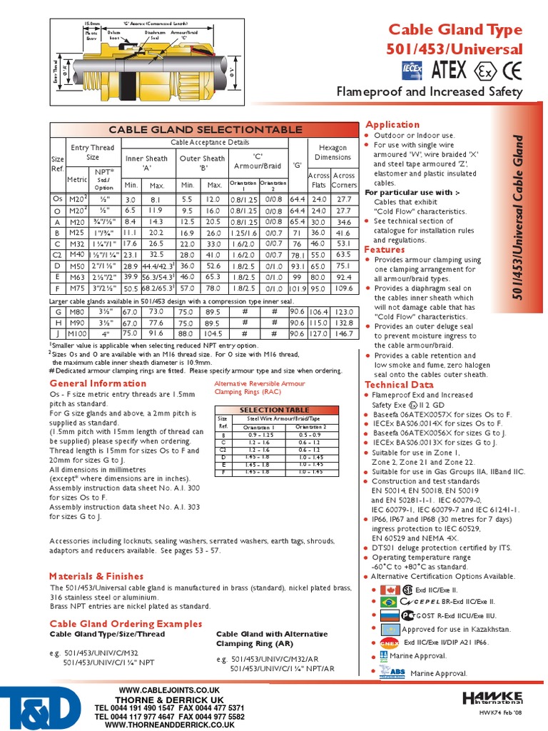 501/453/universal Cable Gland Type: Flameproof and Increased Safety | PDF | Manufactured Goods ...