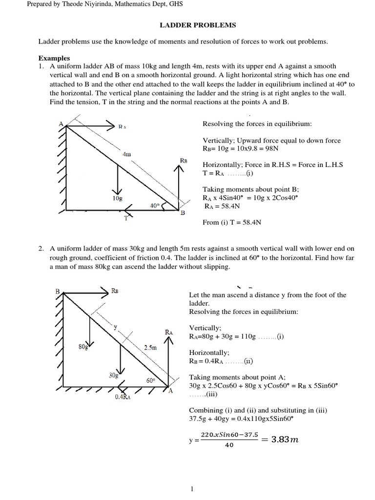 Ladder Problems m2 | PDF | Ladder | Center Of Mass