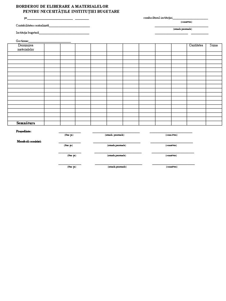 Borderou de Eliberare A Materialelor | PDF