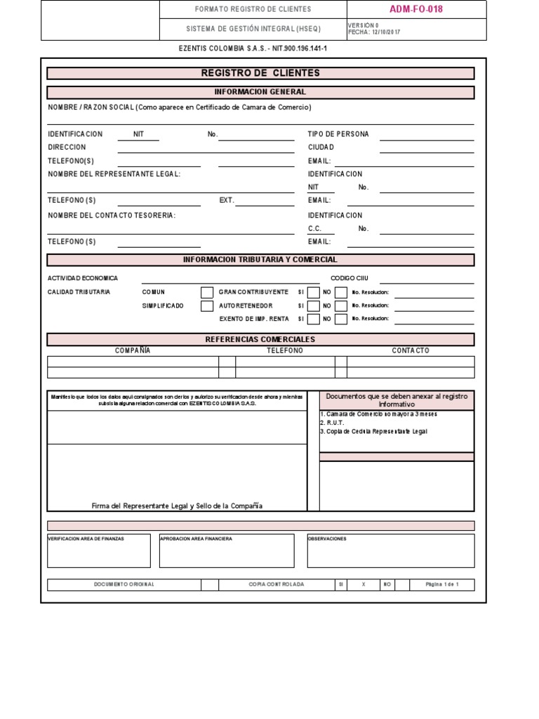 Adm-Fo-018 Formato Registro Cliente | PDF | Business | Economias