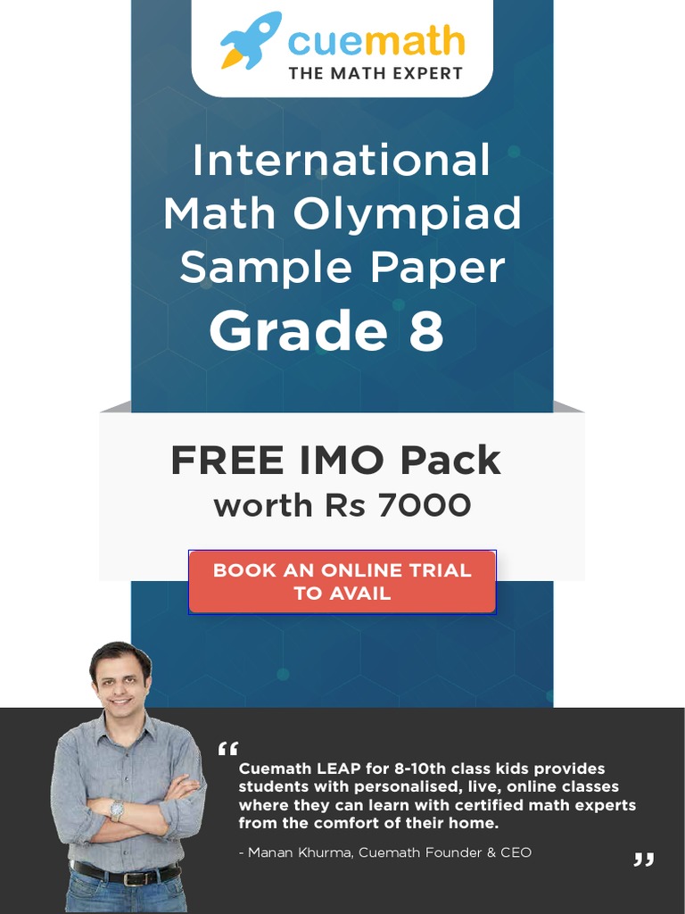 IMO 2019 GRADE 8 SAMPLE PAPER MATH PROBLEMS | PDF | Area | Triangle