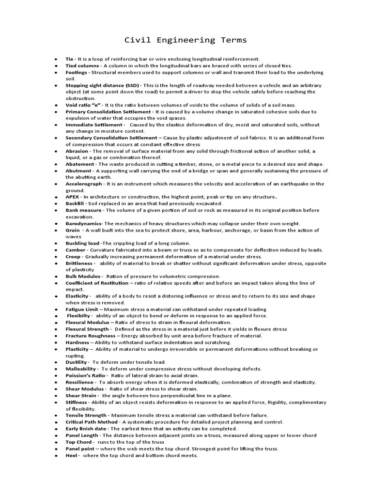 Civil Engineering Terms | Download Free PDF | Deformation (Engineering ...
