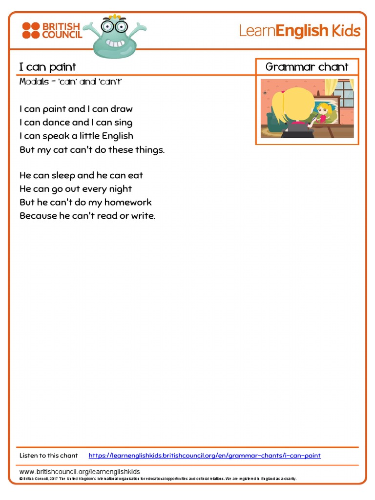 Grammar Chants I Can Paint Lyrics | PDF