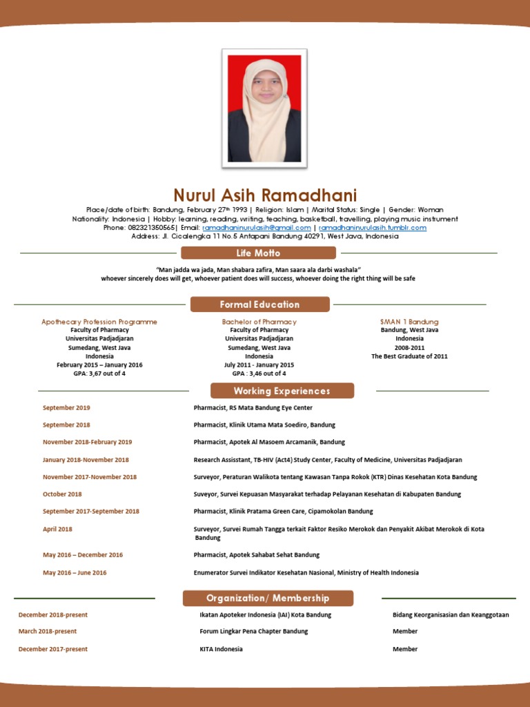 CV - Nurul Asih Ramadhani | PDF | Pharmacy | Pharmacist