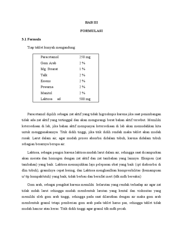 FORMULASI TABLET KUNYAH PARASETAMOL | PDF