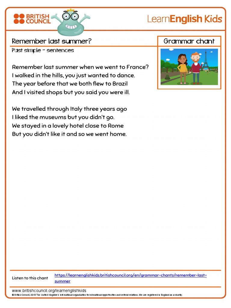 Grammar Chants Remember Last Summer Lyrics | PDF