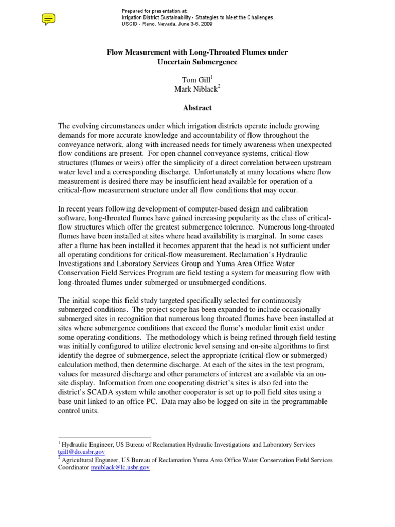 Flow Measurement With Long-Throated Flumes Under Uncertain Submergence ...