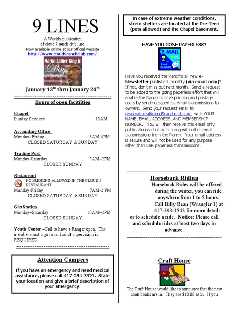 9 Line For January 13, 2011 | PDF | Business | Leisure