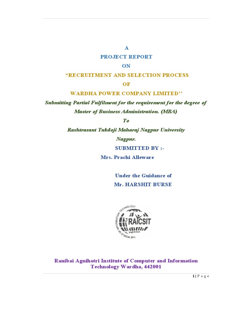 "Recruitment and Selection Process OF Wardha Power Company Limited ...