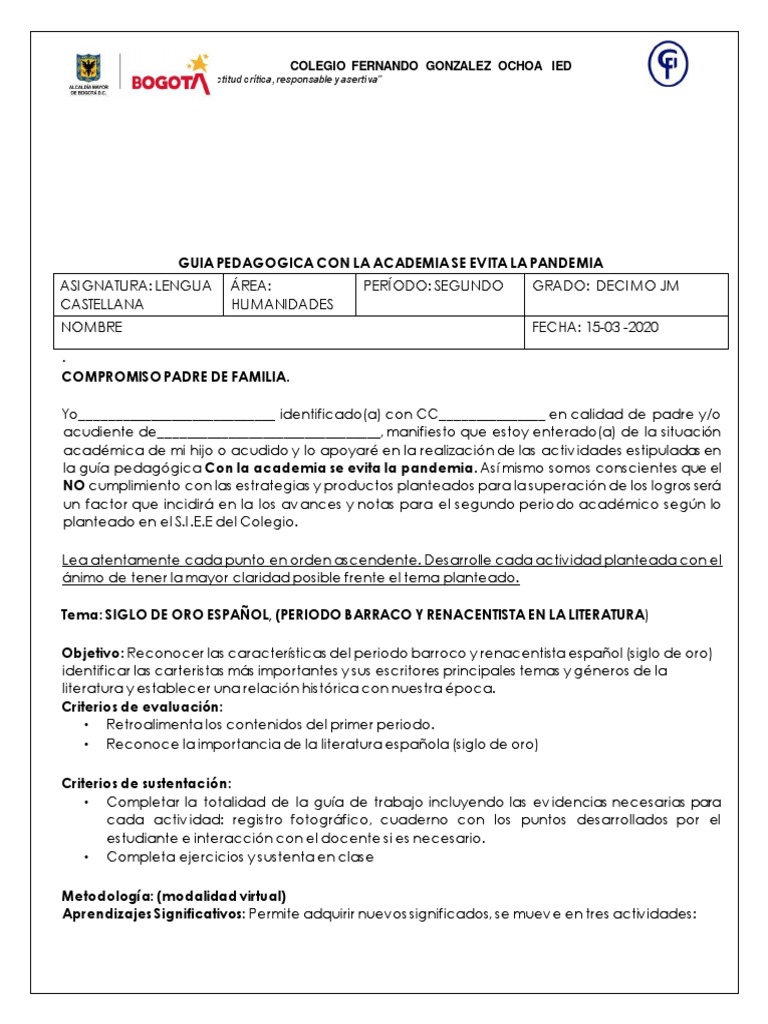 Guia Pedagogica Decimo Grado Español Pdf Pdf Renacimiento Barroco