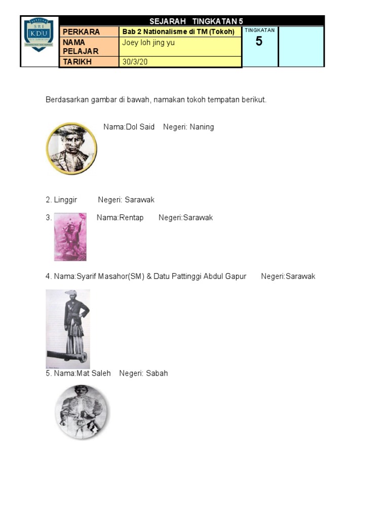 Copy of Aktiviti Tokoh Nasionalisme Di Tanah Melayu. | PDF